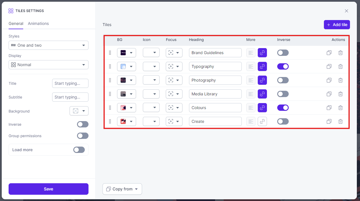 Point - Tiles navigation component – Papirfly Help Center